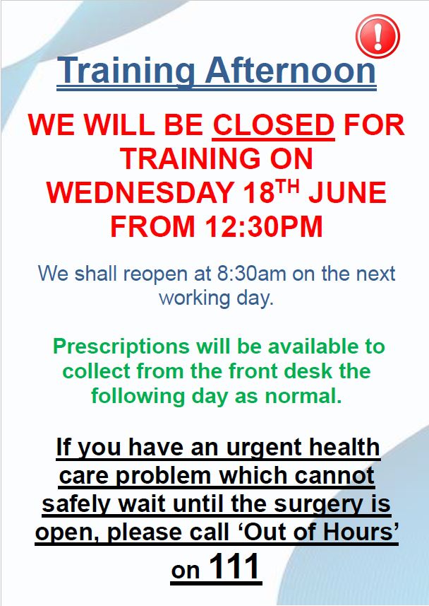 Advance notice of closure Wednesday 18th June 2025 - Stirchley Medical ...